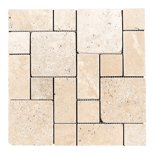 Ivory Travertine Mosaic Tile Mini Roman Pattern - Tumbled – DW TILE & STONE